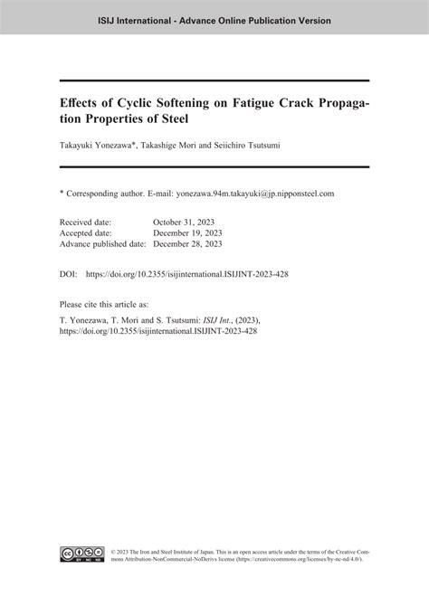 Pdf Effects Of Cyclic Softening On Fatigue Crack Propagation Properties Of Steel
