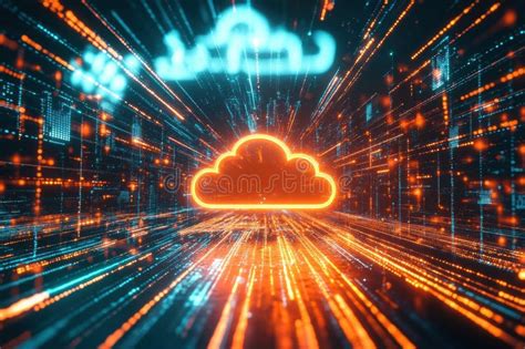 Iot Data Integrating With Cloud Technology And Remote Servers Visual With Selective Focus Stock