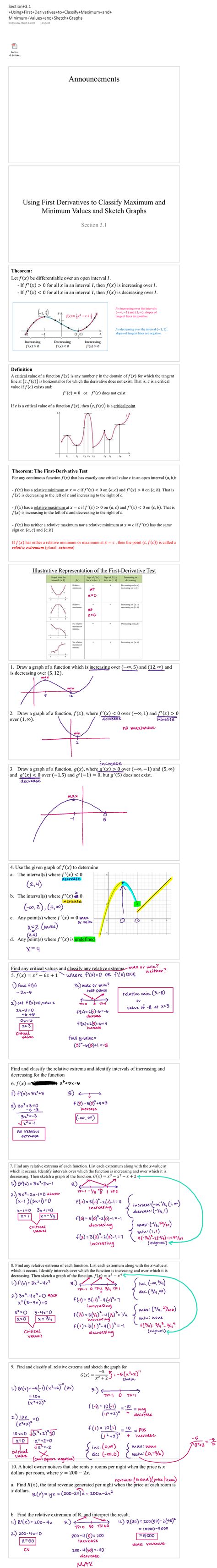 Section 31 Using First Derivatives To Classify Maximum And Minimum