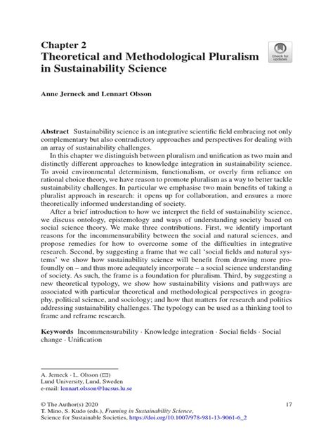 Theoretical And Methodological Pluralism In Sustainability