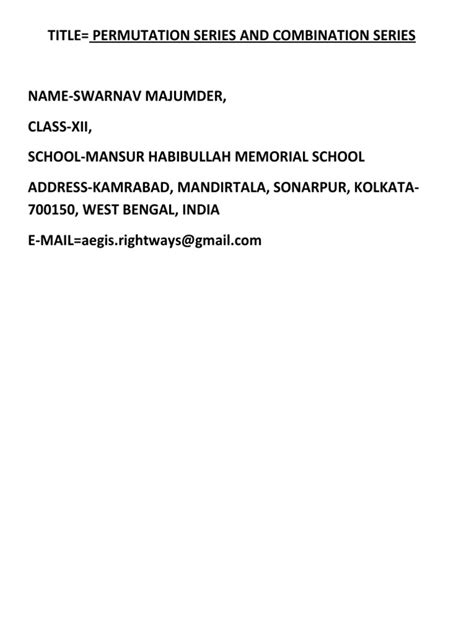 Permutation And Combination Series Pdf Functions And Mappings Algebra