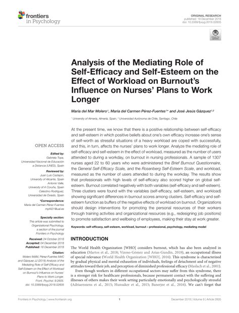 Pdf Analysis Of The Mediating Role Of Self Efficacy And Self Esteem On The Effect Of Workload