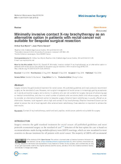 Pdf Minimally Invasive Contact X Ray Brachytherapy As An Alternative