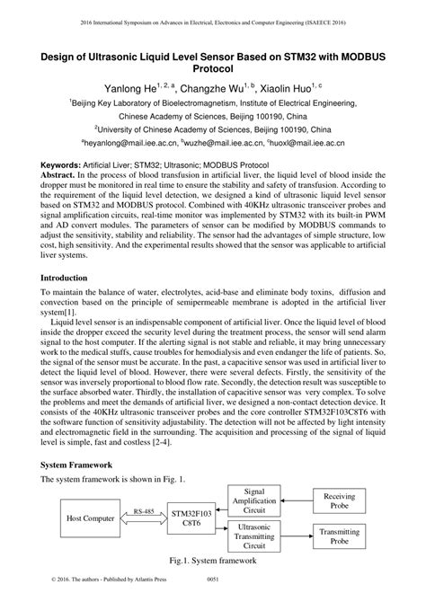 Pdf Design Of Ultrasonic Liquid Level Sensor Based On Stm32 With Modbus Protocol