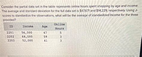 solved consider the partial data set in the table represents