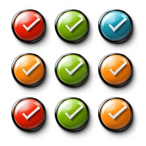 Set Of Colored Glossy Buttons With Check Mark Icons Vector