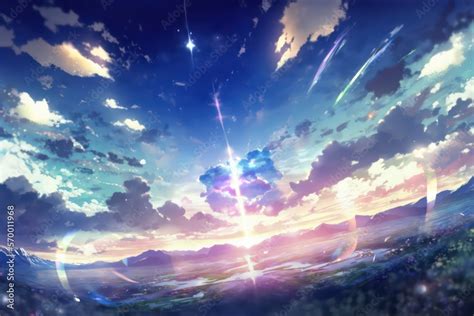 Anime Sky Art Wallpaper Background Fantasy Sky With Beautiful Star Falls Star Falls With