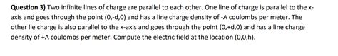 Solved Question Two Infinite Lines Of Charge Are Parallel Chegg