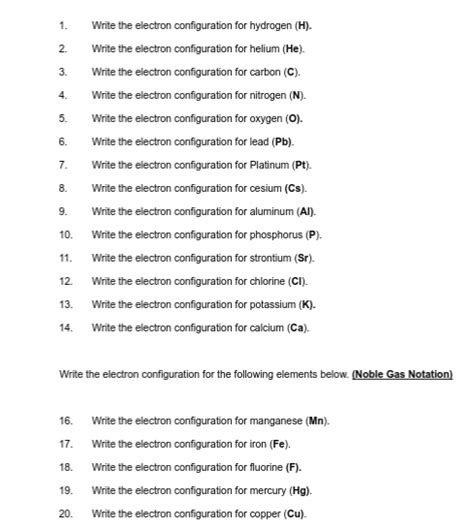 1 Write The Electron Configuration For Hydrogen H 2 Write The Electr