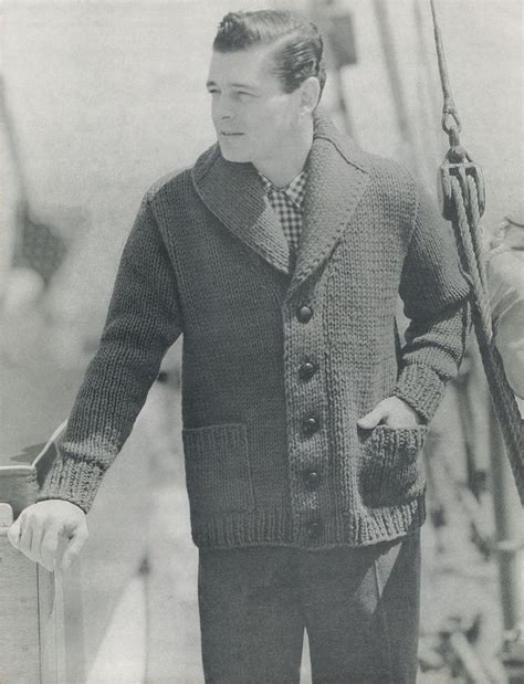 Knitting Pattern Vintage Mens Bulky Shawl Collar Cardigan Coat Sweater