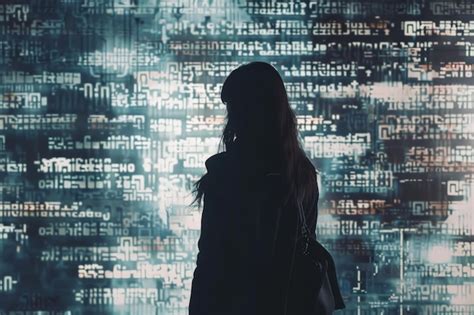 Premium Photo A Female Silhouette Standing In Front Of A Computer Screen Imagining The