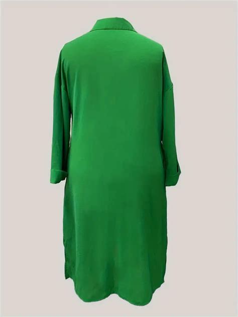 فستان مقاس كبير بأزرار أمامية، فستان طويل بأكمام طويلة Temu Saudi Arabia