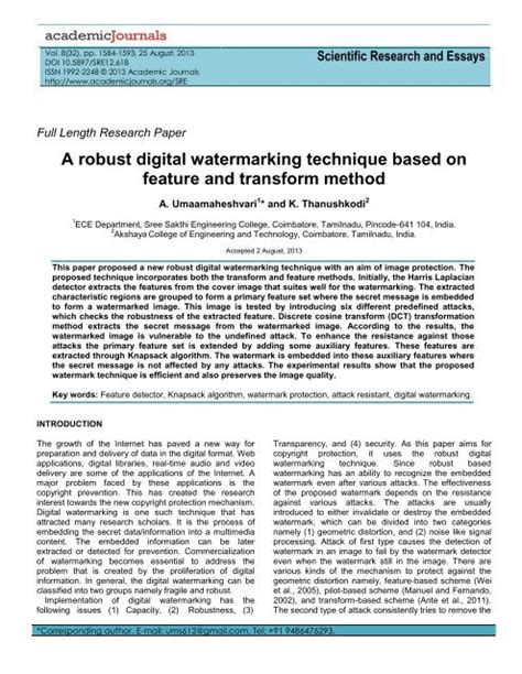 A Robust Digital Watermarking Technique Based On Feature And