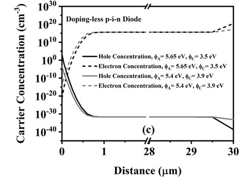 Electrons And Holes Concentration Along A Vertical Cut Lines Under