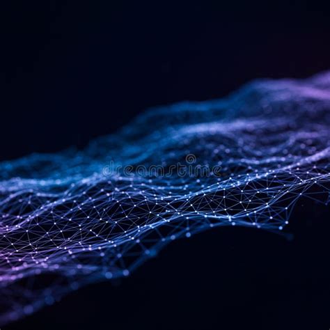 An Abstract Digital Landscape Features A Dark Background With Interconnected Nodes Stock