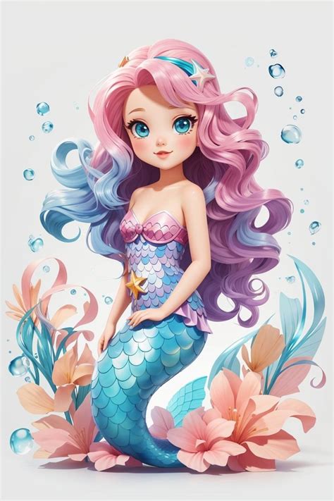 Cute Mermaid In 2024 Cute Mermaid Mermaid Drawings Love Animation