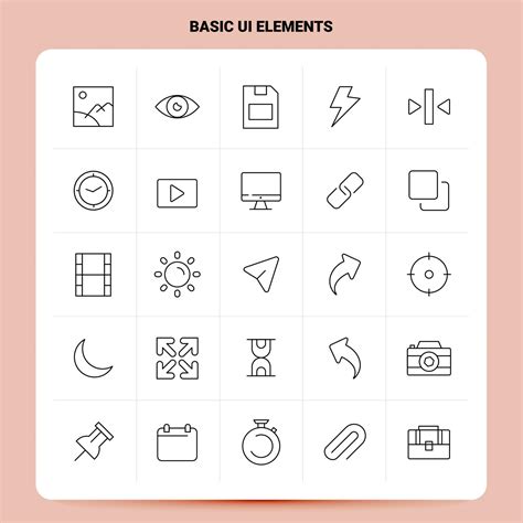 Outline 25 Basic Ui Elements Icon Set Vector Line Style Design Black Icons Set Linear Pictogram