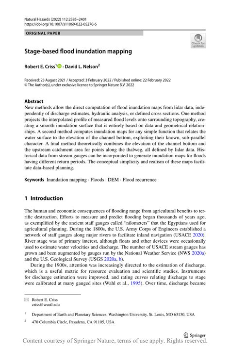 Stage Based Flood Inundation Mapping Request Pdf