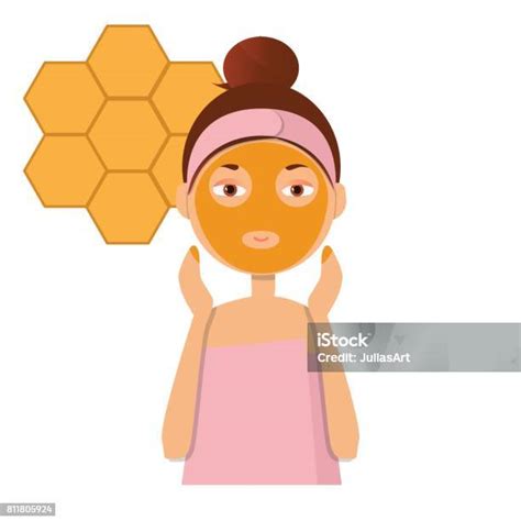 아름 다운 여자는 얼굴에 찰 흙 또는 크림 마스크 Inflicts 아름다움 바디 케어 개념입니다 벡터 일러스트 레이 션 깨끗한에 대한 스톡 벡터 아트 및 기타 이미지