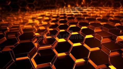 Glowing Amber Honeycomb Hexagonal Pattern Wallpaper With A Futuristic 3d Effect Stock