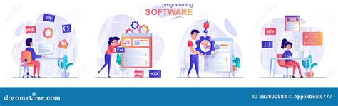 Programming Software Concept Scenes Set Developers Create Software Different Programming