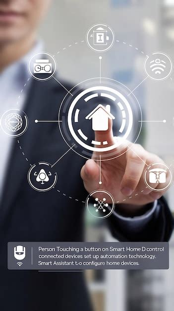 Person Touching A Button On Smart Home Dashboard Interface To Control Connected Devices And Set