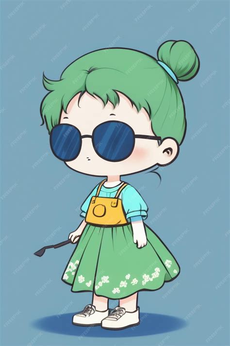 선글라스를 입은 만화 치비 소녀 매우 잘생긴 멋진 귀여운 카와이 애니메이션 스타일 프리미엄 사진