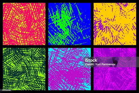 추상 그런지 부화 효과가있는 커버 또는 전단지 템플릿 화려한 손은 트렌디 한 배경을 그립니다 포스터 전단지 브로셔 형광 디자인의 벡터 세트 개체 그룹에 대한 스톡 벡터 아트