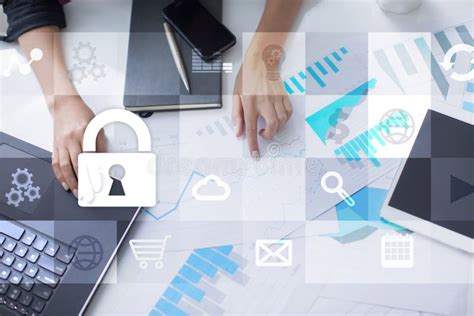 Data Protection And Cyber Security Concept On The Virtual Screen Stock Image Image Of Risk