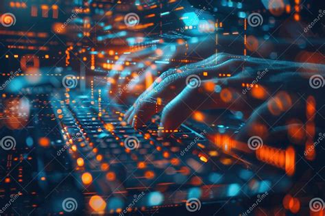 A Hackerand X27s Hands Swiftly Navigate A Keyboard While Digital Symbols And Codes Shimmer Above