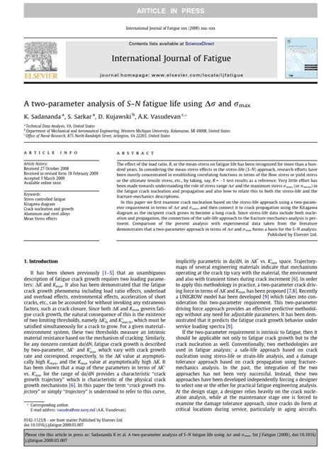 A Two Parameter Analysis Of S N Fatigue Life Using Δσ And σmax Download Free Pdf Fatigue