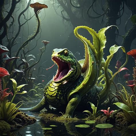 Carnivorous Lizard Plant Hybrid In Its Swamp Habitat Ai Generated