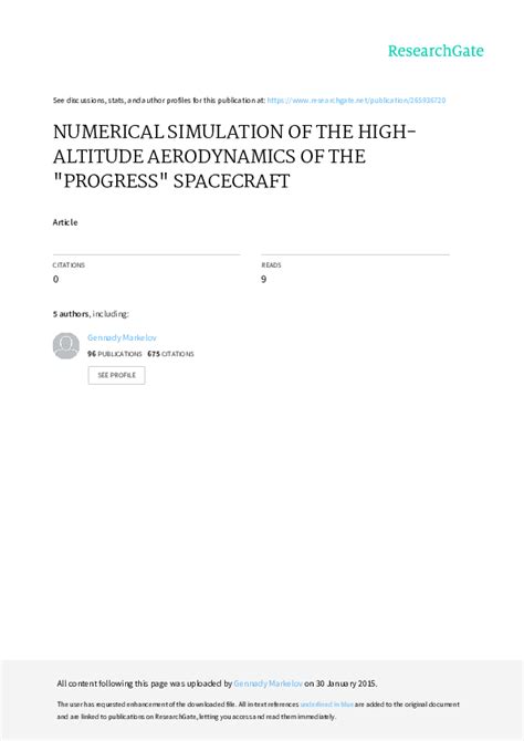 Pdf Numerical Simulation Of The High Altitude Aerodynamics Of The