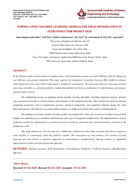 Pdf Formulating Machine Learning Models For Yield Optimization In Semiconductor Production