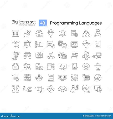Programming Languages Linear Icons Set Stock Vector Illustration Of Line Bundle 275392203