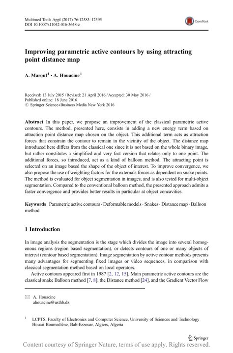 Improving Parametric Active Contours By Using Attracting Point Distance Map Request Pdf