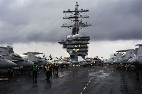 the flight deck of the Nimitz-class aircraft carrier USS Dwight D ...