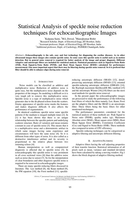 PDF Statistical Analysis Of Speckle Noise Reduction Techniques For Echocardiographic Images