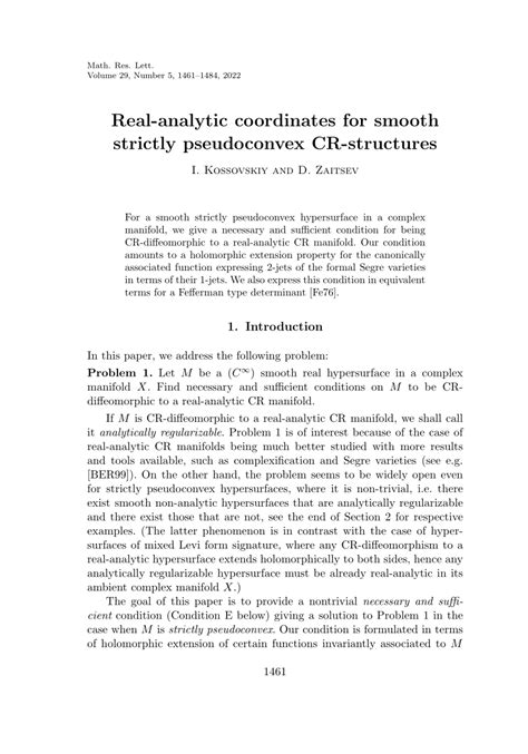 Pdf Real Analytic Coordinates For Smooth Strictly Pseudoconvex Cr Structures