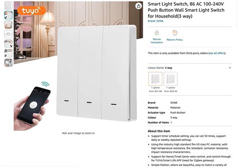 Smart Switch Push Button Wall Switch Zigbee Tuya Sonk Zha Hardware Home Assistant