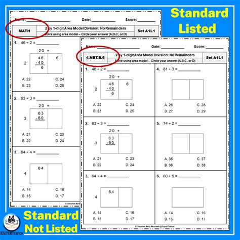 2 Digit By 1 Digit Area Model Division With And Without Remainders