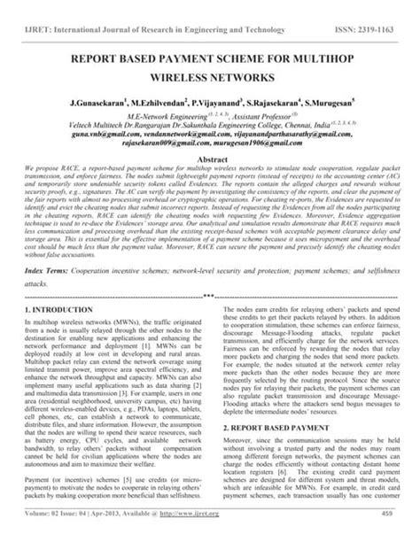 Report Based Payment Scheme For Multihop Wireless Networks Pdf