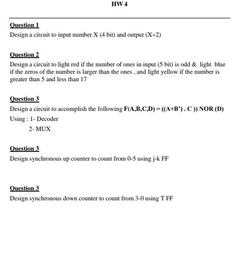solved hw 4 question 1 design a circuit to input number x 4