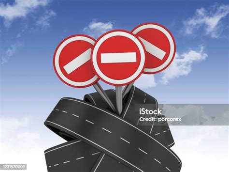 도로 표지판이 들어가지 않는 원형 도로 3d 렌더링 3차원 형태에 대한 스톡 사진 및 기타 이미지 3차원 형태 거리 결정 Istock