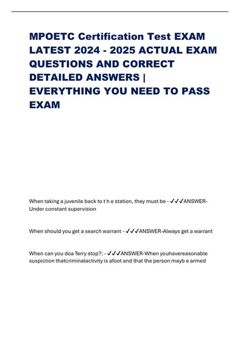 Mpoetc Certification Test Exam Latest Actual Exam Questions And Correct Detailed Answers