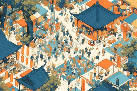 人来人往的热闹集市插画图片下载 正版图片601206292 摄图网