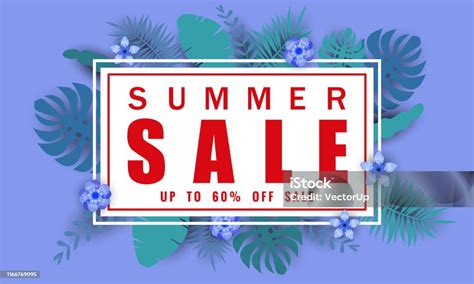 열대 잎 배경 색상 이국적인 꽃 디자인 배너 전단지 초대장 포스터 웹 사이트 또는 인사말 카드와 계절 판매를위한 여름 판매 배너 템플릿 용지 컷 스타일 벡터 일러스트레이션