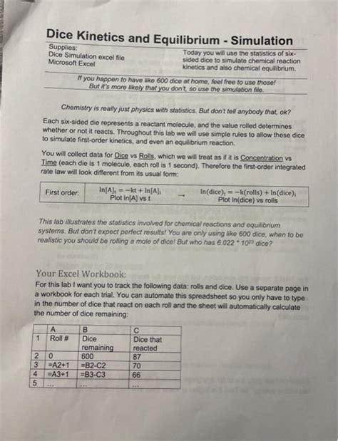 Solved Dice Kinetics And Equilibrium Simulation Supplies