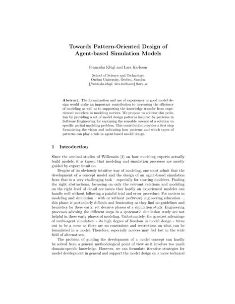 Pdf Towards Pattern Oriented Design Of Agent Based Simulation Models