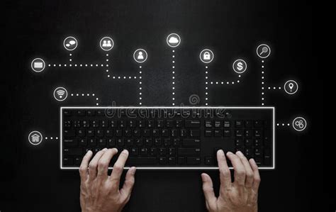 Hands Typing On Computer Keyboard With Application Programming Interface Icons Stock Image